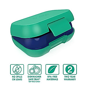 Bentgo Kids Snack - 2 Compartment Leak-Proof Bento-Style Food Storage for Snacks and Small Meals, Easy-Open Latch, Dishwasher Safe, and BPA-Free - Ideal for Ages 3+ (Green/Navy)
