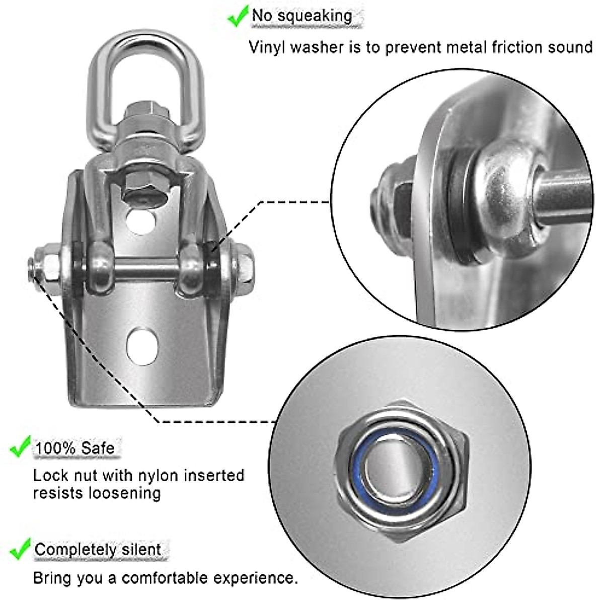 Hammock Hanging Kit with Swing Chain, 1000lbs Capacity Hanging Hooks Heavy Duty 360° Swivel for Yoga, Chair, Tree, Indoor & Outdoor Gym