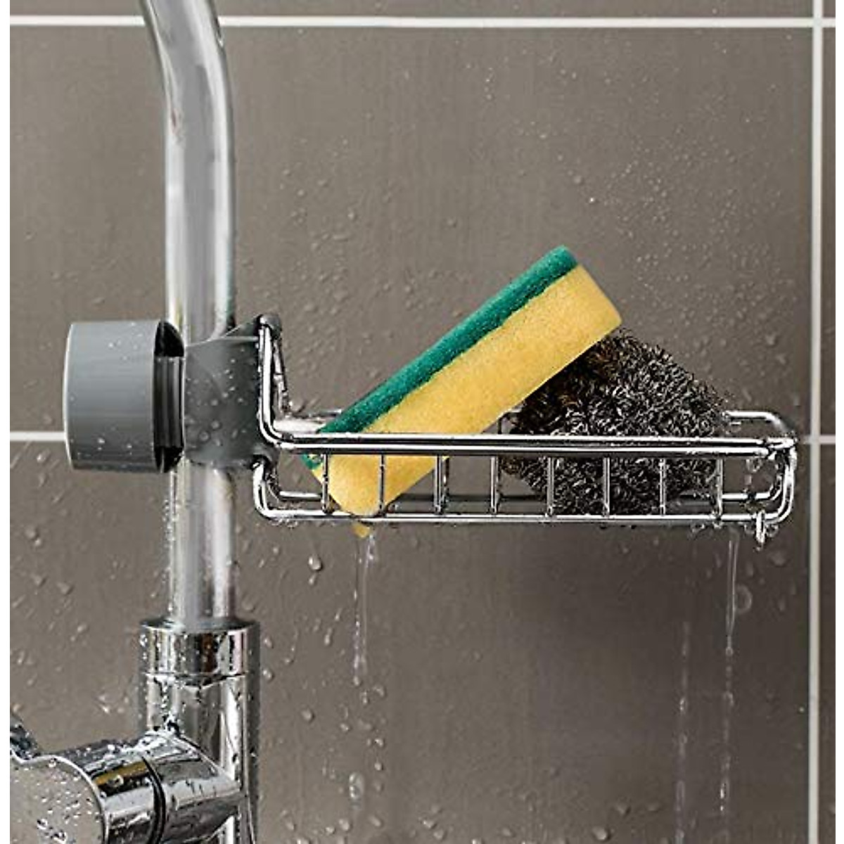 Wmythk Faucet Sponge Holder, Soap Bathroom Organizer, Kitchen Sink Caddy Storage, Liquid Drainer Faucet Rack, suitable for Round Faucet