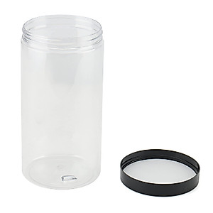 LEXININ 12 PCS 32oz Empty Round Plastic Jars, 1L Clear Plastic Jars with Black Lids, 1000ml Plastic Round Spice Jars for Kitchen Home