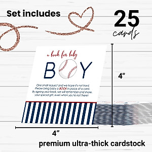 Baseball Books for Baby Shower Cards, Invitation Inserts Boys Book Request, Bring Book Instead of Cards Poem, Cute Storybook-Theme Ideas, 25 Pack