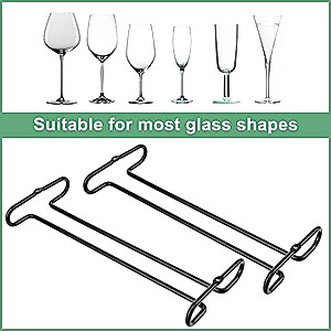 Warmery 2 Pack Wine Glasses Hanging Rack, Black Stemware Rack Holder Under Cabinet, Metal Wall Mount Wire Hanging Rack Storage Hanger Organizer with Screws for Kitchen Bar (10.3in), Black