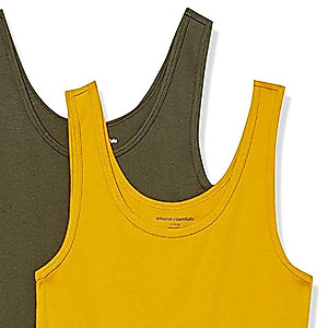 Amazon Essentials Women's Slim-Fit Tank, Pack of 2, Dark Olive/Gold, Large