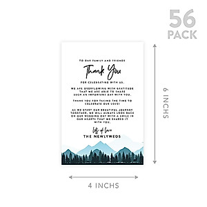 Andaz Press Mountain Forest Wedding Thank You Place Setting Cards for Table Reception, Dinner Plates, Wedding Favor Decoration Seating Settings for Guests, Family, Friends, 56-Pack, 4 x 6-Inch