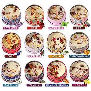 Scented Candles Gift Set, 12 Cans Made of Natural Soy Wax with Petals and Essential Oils for Stress Relief, 12 Fragrances for Aromatherapy, Bath, Yoga, Perfect for Christmas, Birthday, Mother's Day
