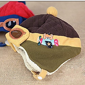 Crochet Earflap Pilot Hats Rabbit Ears Beanie Cap Winter Warm Knit Caps for Toddlers Baby Girls and Boys (Coffee)