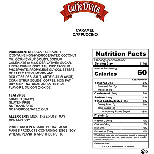 Caffe D'Vita Cappuccino Assortment (White Chocolate, English Toffee, Hazelnut, Mocha, French Vanilla, Caramel) - Instant Cappuccino Mix, Gluten Free - 0.5 oz each, 18 Packets, 6 of Each Flavor