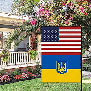 WENWELL American Ukraine US Friendship Garden Flag Double Sided,Burlap Ukrainian Trident Flags 12 x 18 inch Outdoor,Support Ukranian House flag Small,USA Ukrain yard Banner Decorations