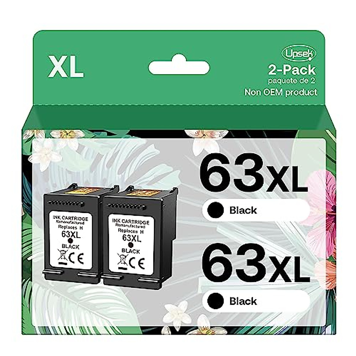 63XL Ink Cartridge Compatible Ink 63 XL Replacement with HP Officejet 4650 4652 4655 5200 5255 3830 Envy 4520 4512 Deskjet 1112 2130 2132 3630 Printer (2 Black)