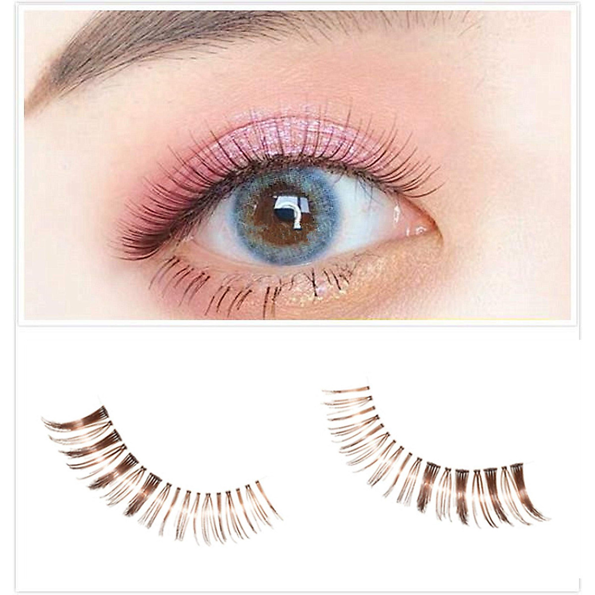 Dorisue Natural false eyelashes Brown Eyelashes 3D Light Color False Eyelashes Short Handmade lashes wispies Natural False Eyelashes Eye Makeup Fake Eyelashes 5 Pairs eyelashes pack