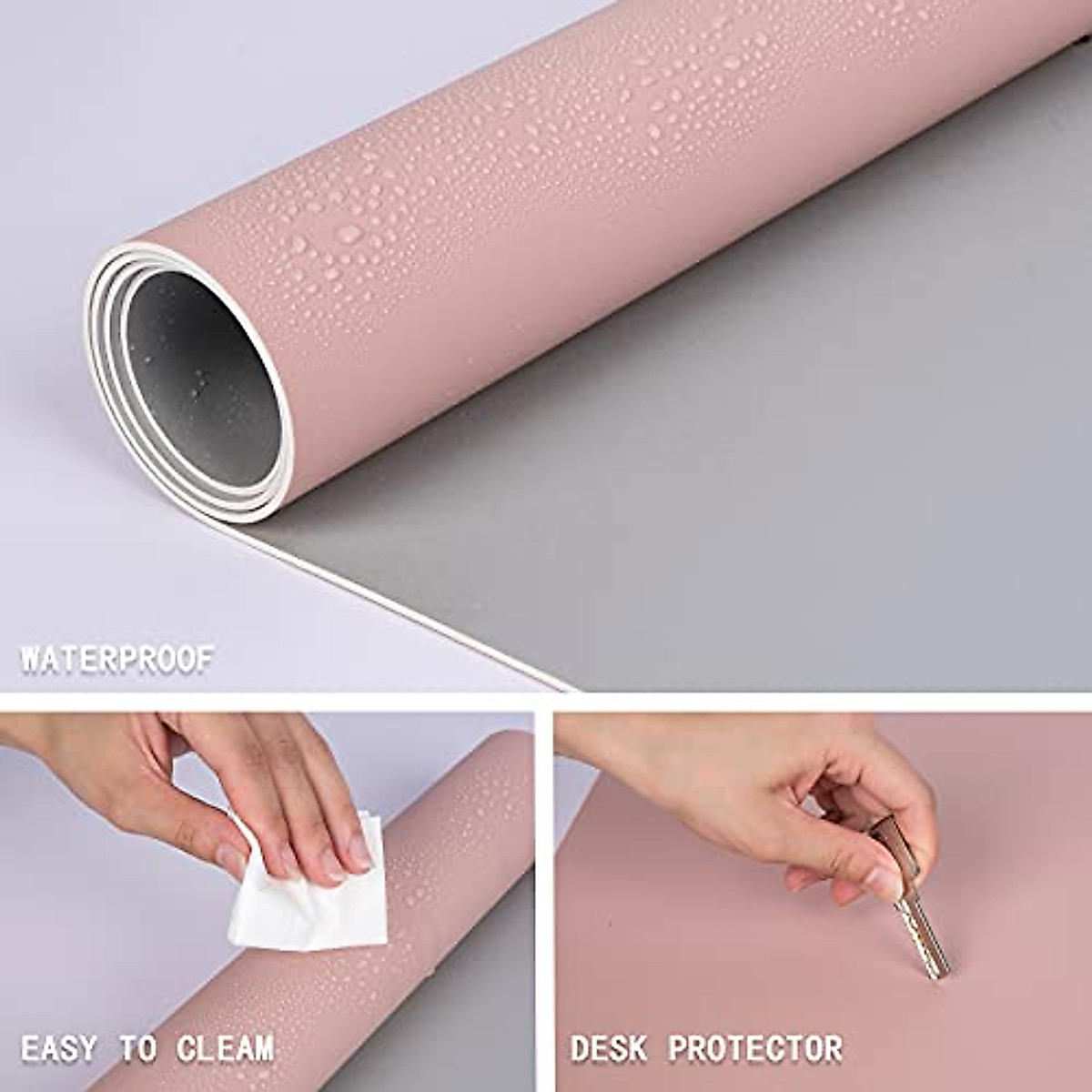Weelth Multifunctional Office Desk Pad, Waterproof Desk Pad Protector PU Leather Dual-Sided Desk Writing Pad for Office/Home (Pink/Sliver, 23.6" x 13.7")