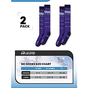 OutdoorMaster Unisex Ski Socks,Skiing and Snowboarding Socks for Men & Women with Over the Calf Design/Non-Slip Cuff