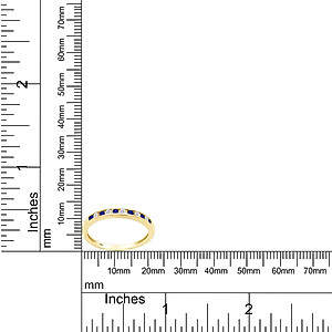 Round White Natural Diamond & Simulated Blue Sapphire Half Eternity Engagement Wedding Band Ring In 14K Yellow Gold Over Sterling Silver For Women (Clarity I2-I3, Color : I-J, 0.23 Cttw) Ring Size-6