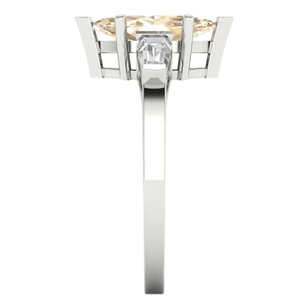Clara Pucci 2 ct Marquise cut 3 stone Solitaire Natural Brown Morganite Engagement Promise Anniversary Bridal Ring 18K White Gold 8.5