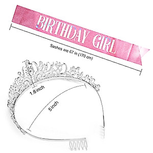 "Birthday Girl" Sash & Rhinestone Tiara Set Silver COCIDE Birthday Sash and Tiara for Women Birthday Decoration Kit Rhinestone Headband for Girl Glitter Crystal Hair Accessories for Birth Party