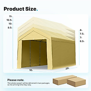 ADVANCE OUTDOOR 10x20 ft Heavy Duty Carport with Removable Sidewalls and Doors, Adjustable Height Car Canopy Garage Party Tent Boat Shelter with Reinforced Poles, Beige