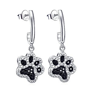 YFN Women Ladies Jewelry 925 Sterling Silver Two-tone Pet Puppy Paw Drop &Dangle Earrings Paw earring Dog Stud Earrings (Dangle Black)