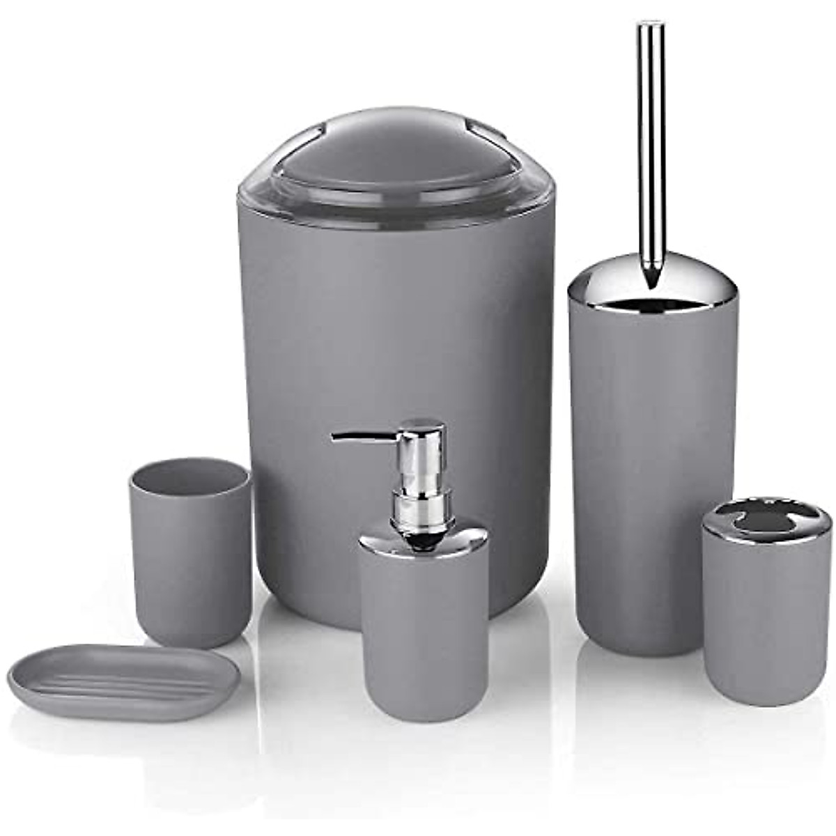 DVTEL Plastic Bathroom six-Piece Bathroom Suit Liquid Bottle Toilet Brush Cup Toothbrush Cup soap Box (Color : Black)