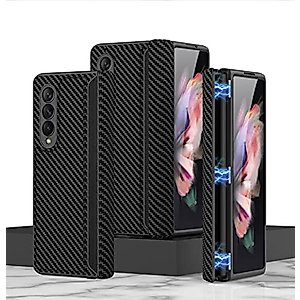 BAILI Samsung Z Fold 3 Case, Z Fold 3 Case Light Luxury Business Style, Hinged Folding All-Inclusive Shell Galaxy Z Fold 3 Phone Cover for Samsung Galaxy Z Fold 3 5G 2021, Carbon Fiber Texture