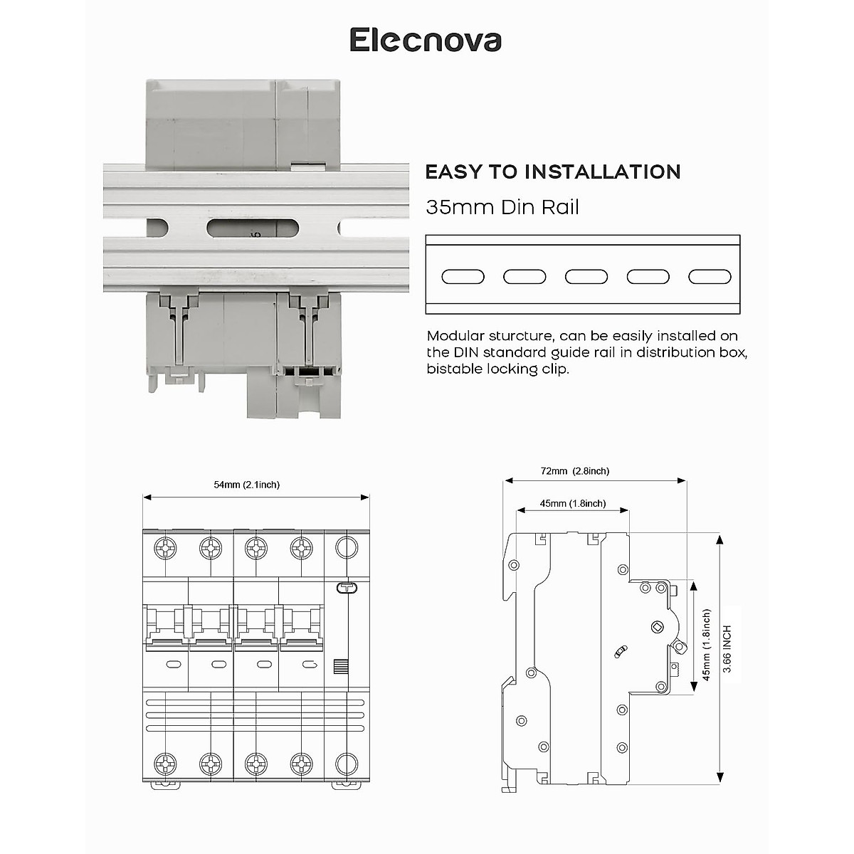 Elecnova 6-63A Miniature Circuit Breaker, 1Pole+N AC 20 Amp 230V, DIN Rail Mounted, Circuit Leakage, Overload, Short-Circuit Protection, 110V / 120V Available