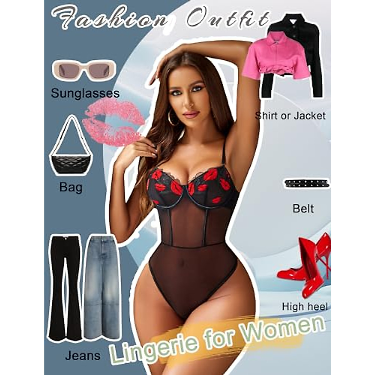 Avidlove Womens Lingerie Supportive Bodysuit with Removable Mini Skirt Embroidery Garter Lingerie Set