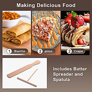 UVFAST Crepes Maker 12'', Electric Crepe Maker & Griddle, Non-Stick Crepe Pan, Crepe Machine with Crepe Spreader, Perfect for Crepes Roti, Tortilla, Blintzes, Pancakes, Adjustable Temperature, 1000W