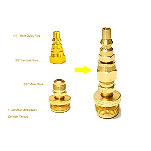 1LB Propane Disposal Adapter Fitting, 1LB Disposal Tank Regulator Adapter with 1/4' Quick Connect Disconnect Plug, and 1/4'' Male 1' x 20 Male Throwaway Cylinder, for Portable BBQ Grill