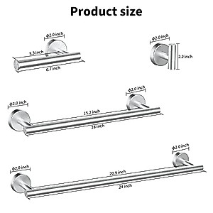 Newfun 10Pcs Brushed Nickel Bathroom Hardware Set - Includes 24&18inch Towel Bar, Robe Hook, Toilet Paper Holder, 2 Pack 5 Piece Bathroom Accessories Set Stainless Steel Wall Mounted