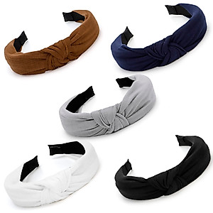 VELSCRUN 5 Pack Fashion Headbands for Women - Non-Slip Wide Knotted Headbands in Cute Solid Colors, Birthday Gifts