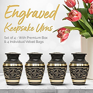 Black Keepsake Urns for Human Ashes - Small Urns Set of 4 with Box & Bags - Honor Your Loved One with Mini Urns for Ashes Adult Male & Female - Handcrafted Small Cremation Urns - Unique Black Urns