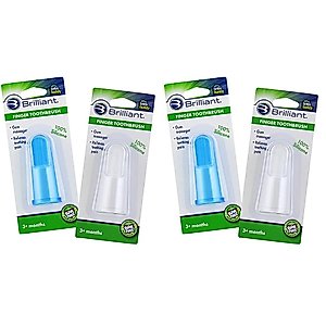Brilliant Baby Finger Toothbrush - Silicone Gum Massager and Teether Brush for Infant and Toddler, 3 Months Old and Up, Gum and Tooth Cleaner, for Teething Relief- Oral Care, Blue/Clear, 2 (Pack of 2)