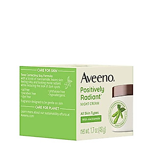 Aveeno Positively Radiant Intensive Moisturizing Night Cream with Total Soy Complex & Vitamin B3, Oil-Free, Non-Greasy, Hypoallergenic & Non-Comedogenic, 1.7 oz
