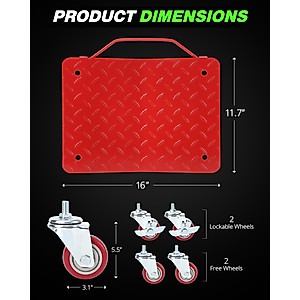 Garvee Car Dolly Set of 4 with 6000 lbs Capacity, Carbon Steel Heavy Duty Car Mover Wheel Dollies with Antiskid Plate & 360 Degree Rotatable Wheel, 16"*13", Red
