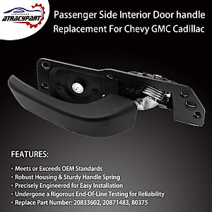 ATRACYPART Interior Door Handle Kit Front Rear Right Passenger Side | for 2007-2014 Chevy Silverado Tahoe Suburban Avalanche, GMC Sierra Yukon, Cadillac Escalade | Replaces# 20833602, 20871483, 80375