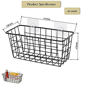 4 Pack Hanging Sorage Basket, Bathroom Basket, Household Goods Storage Basket, with Traceless Tape, no Drilling, for Cabinet Storage, Kitchen, Bathroom, Storage Room(4 Black)