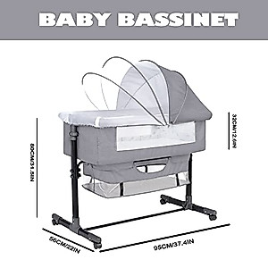 RICUTON Bedside Bassinet for Baby, Bedside Sleeper with Storage Basket, Adjustable Height Portable Crib for Infant/Newborn with Mosquito Nets, Easy Assemble