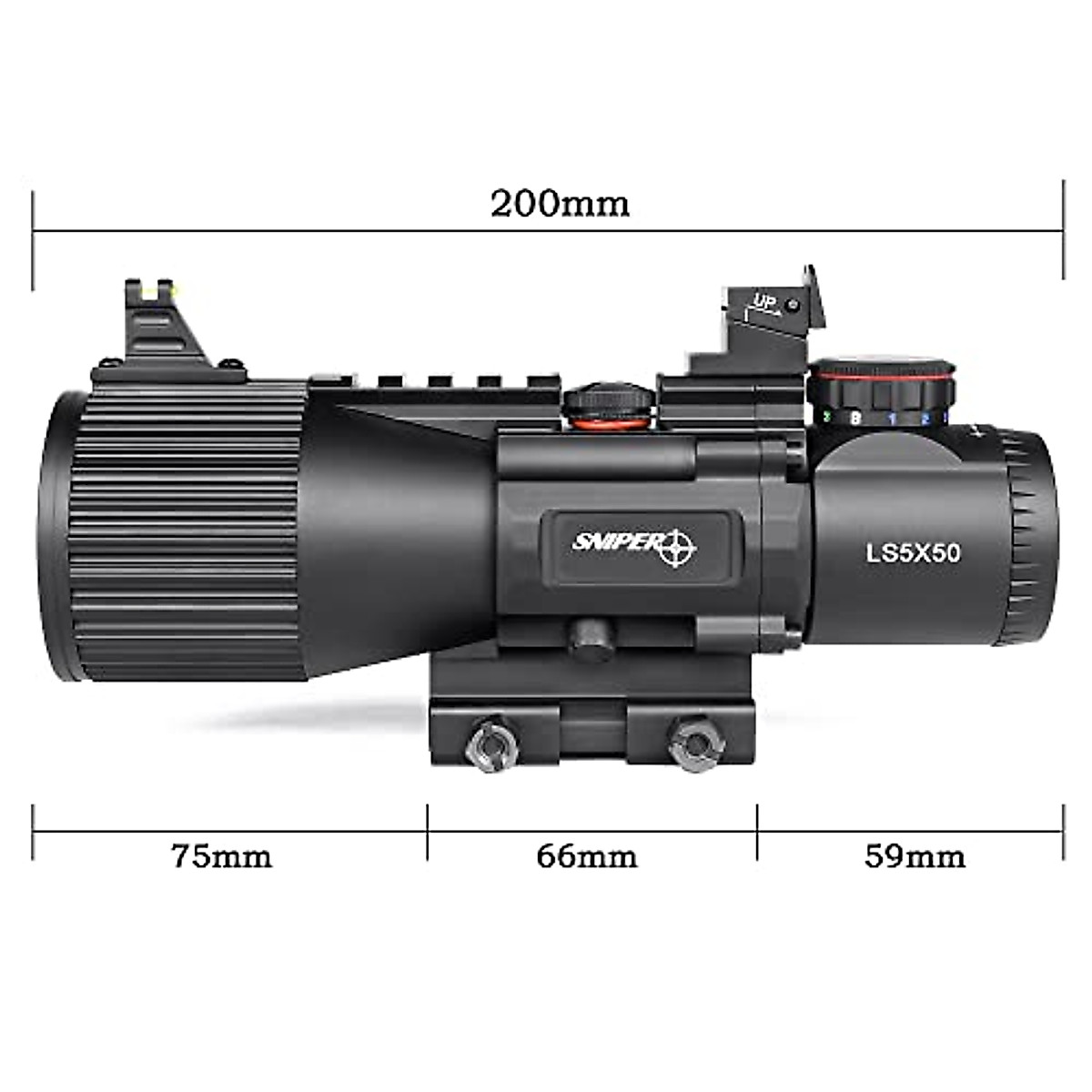 5X50mm Prism Scope GIII LS5X50 with Illuminated Red/Green/Blue Chevron Reticle (Chevron Reticle)