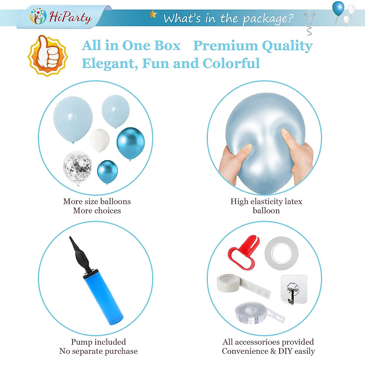 Upgraded,105PCS Gender Reveal Baby Shower Decorations for Boy,Blue and White Birthday Balloons Garland Arch Kit, Oh Baby Birthday Banner, Giltter Dots Birthday Garland+Pump+Complete Accessories