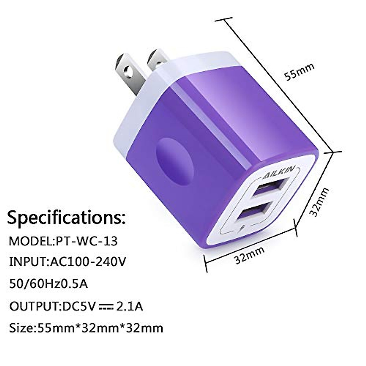 3Pcs Wall Charger Cube 2.1A Dual USB Charger Station USB Plug AC Adapter Base Box Plug Cube for iPhone 15 14 13 12Pro/11/SE/X/XS Max/8/7 Plus/6S, iPad Pro Air/Mini, Samsung Galaxy, Block Box Brick