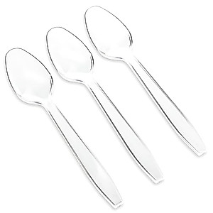 Simcha Collection Inspired Clear Plastic Teaspoons (Pack Of 48) - King Size Deluxe & Stylish Flatware, Perfect For Birthday Parties, Special Events, Catering, Everyday Use, & More