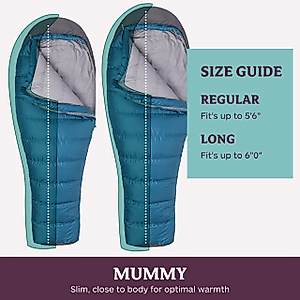 Marmot Women’s Lozen Long Mummy Sleeping Bag | Down-Filled, Lightweight, 30-Degree Rating, Late Night/Steel Onyx, Regular