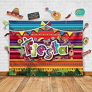 Fiesta Theme Photography Backdrop & Studio Props Kit, Cinco De Mayo Party Decorations, Mexican Photo Booth Background for Pictures, Summer Pool Mexicana Birthday Party Supplies