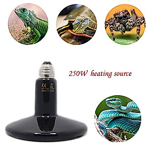 2RZ 250 Watt Reptile Heat Lamp Bulb, No Light Infrared Ceramic Heat Emitter for Pets Terrarium Brooder Coop, Lizard, Aquarium, Lambs, Snake, Amphibian, Black