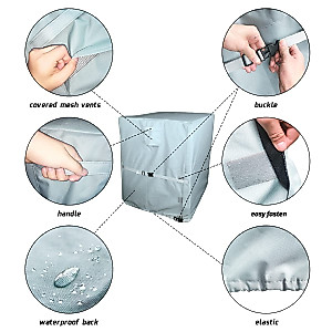 LBG Products Square Air Conditioner Cover for Central AC Outdoor Condenser Units, Heavy Duty All Weather Protection, 32L x 32W x 36H inches,Grey Color with Light Blue