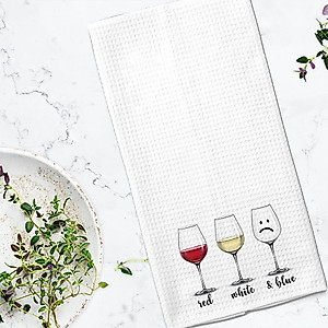 Red, White and Blue Funny Wine Drinker Kitchen Microfiber Bar Tea Towel