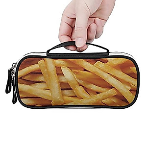 French Fries Printed Pencil Case Bag Stationery Pouch with Handle Portable Makeup Bag Desk Organizer