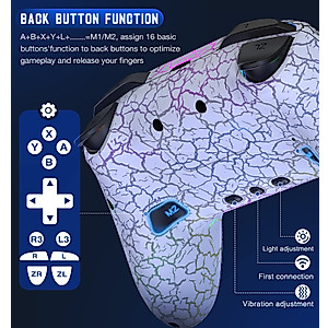 Switch Controller, Gammeefy Wireless Switch Pro Controller for Nintendo Switch/Lite/OLED, 9 Color Adjustable LED Switch Remote Compatible with Windows PC/Android/IOS/Xbox 360 with Programmable (White)