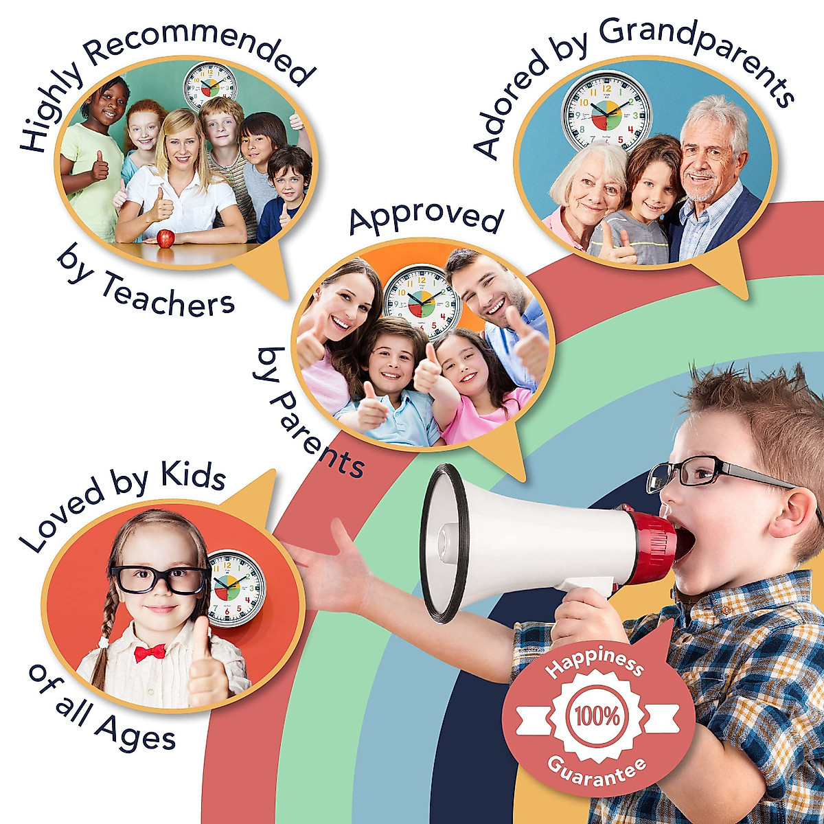 OWLCONIC Telling Time Teaching Clock - Bundled with Kids Watch. Learn to Tell Time Resources. Teal