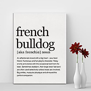 LEXSIVO French Bulldog Definition Print Canvas Wall Art Home Office Decor Modern Minimalist Painting 12x15 Canvas Frenchie Poster Framed Ready to Hang Artwork Dog Lover Gift
