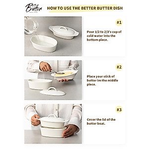 Large Butter Dish with Lid - Airtight Butter Keeper Container Holds Up to 2 Sticks of Butter - Porcelain Container with Beech Wooden Lid, White, Better Butter & Beyond